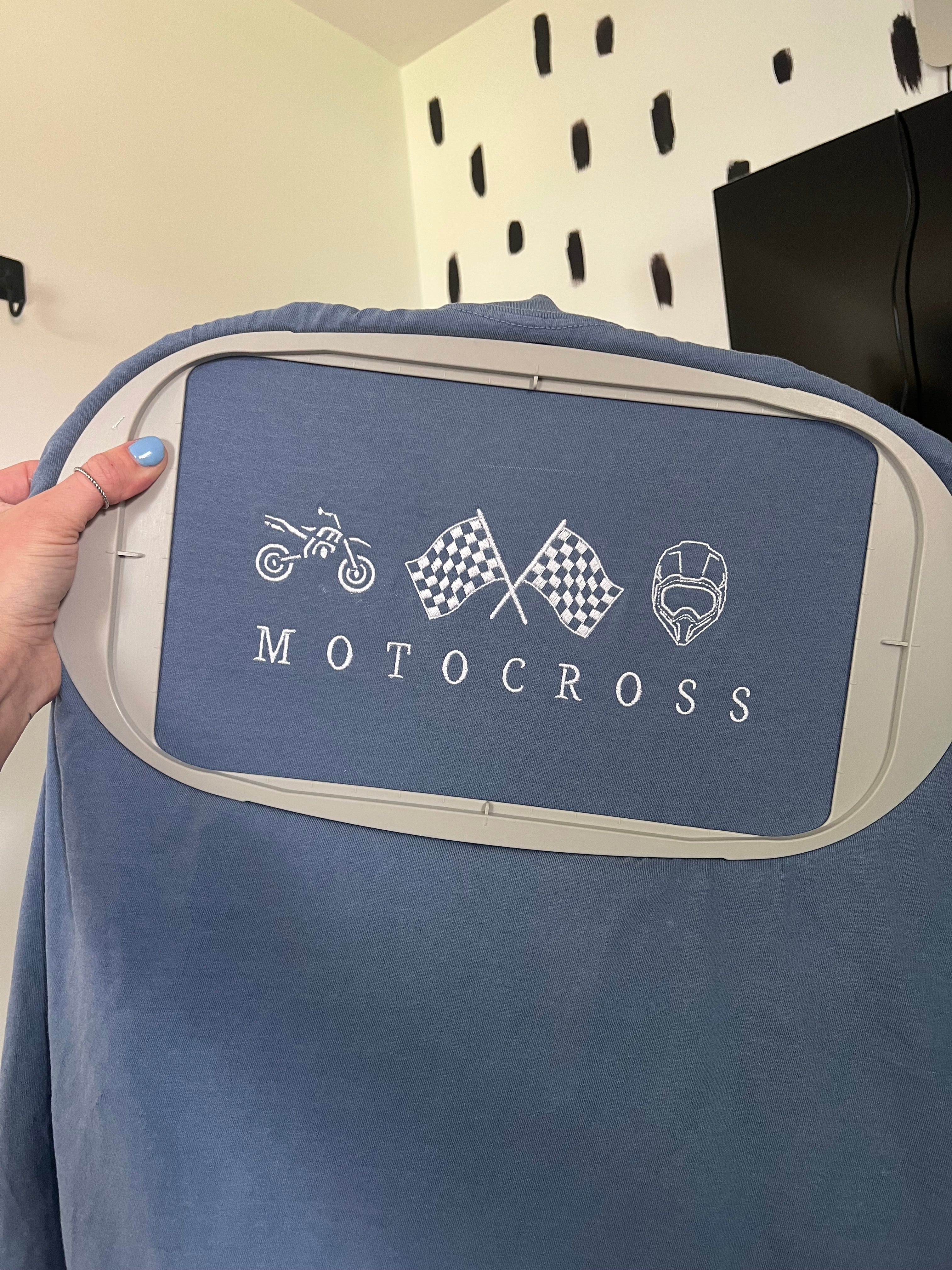 Motocross icon embroidery – Sweet & Sowers Designs